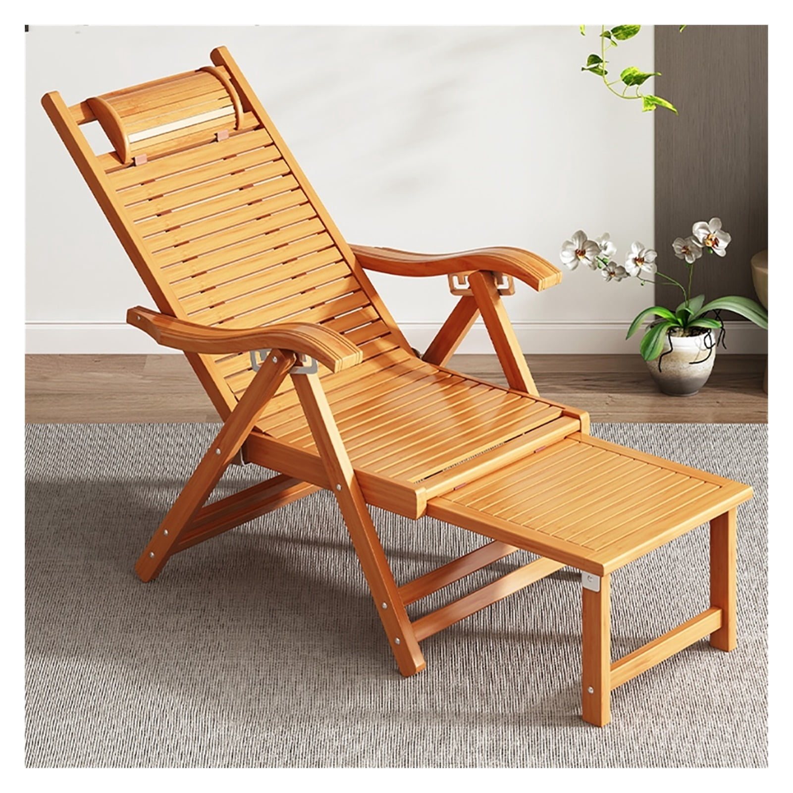 Folding Bamboo Rocking Chair Recliner Adjustable Comfort Bamboo ...