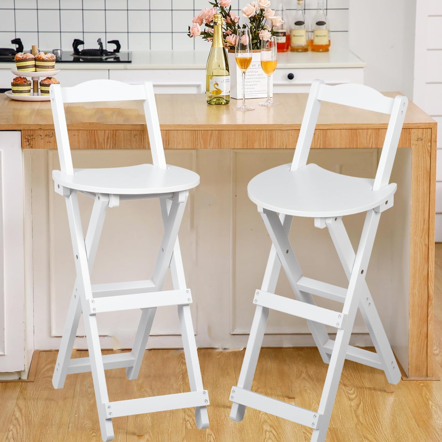 Folding Bar Stool 24 inch Counter Height Stools with Backrest and ...
