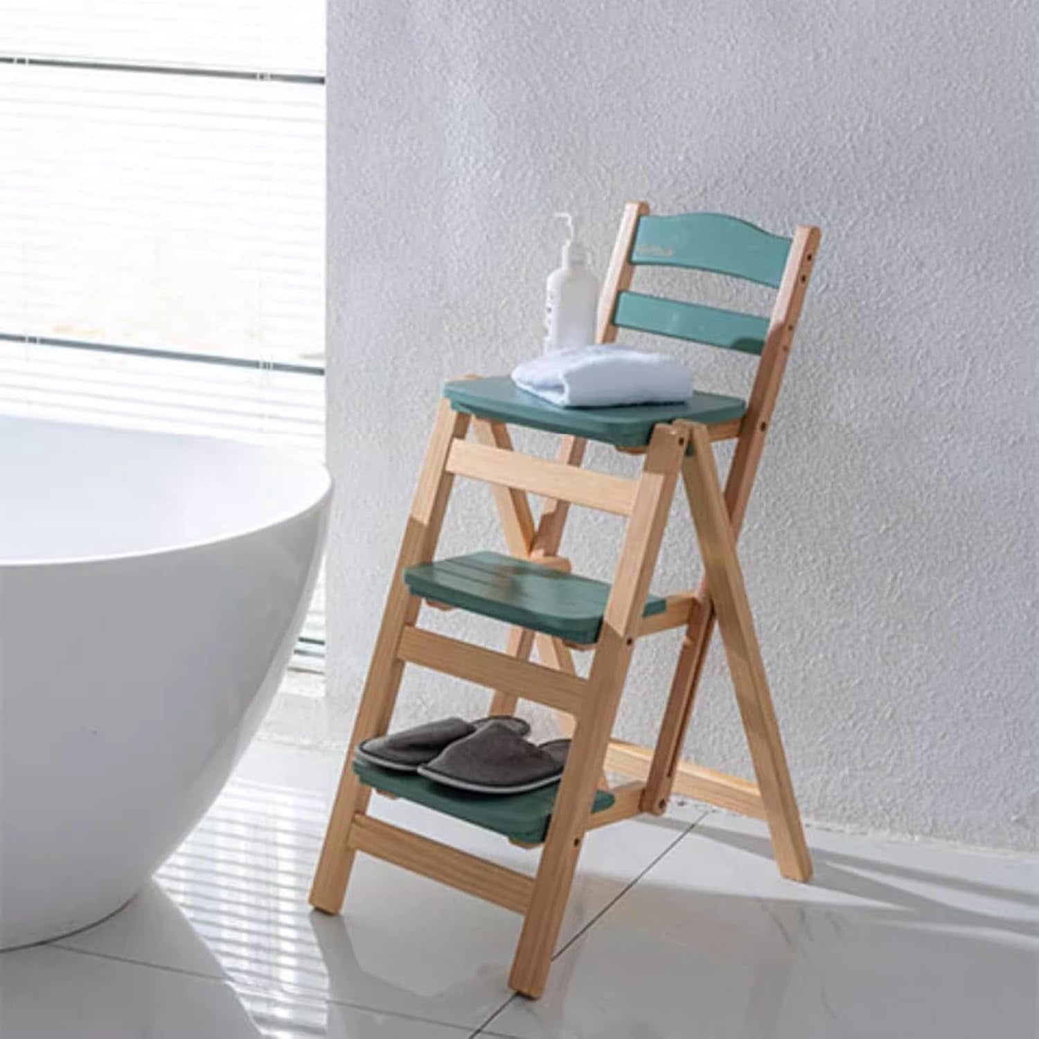 Folding Bar Stool, 3 Step Multifunction Portable Adults Solid Wood ...