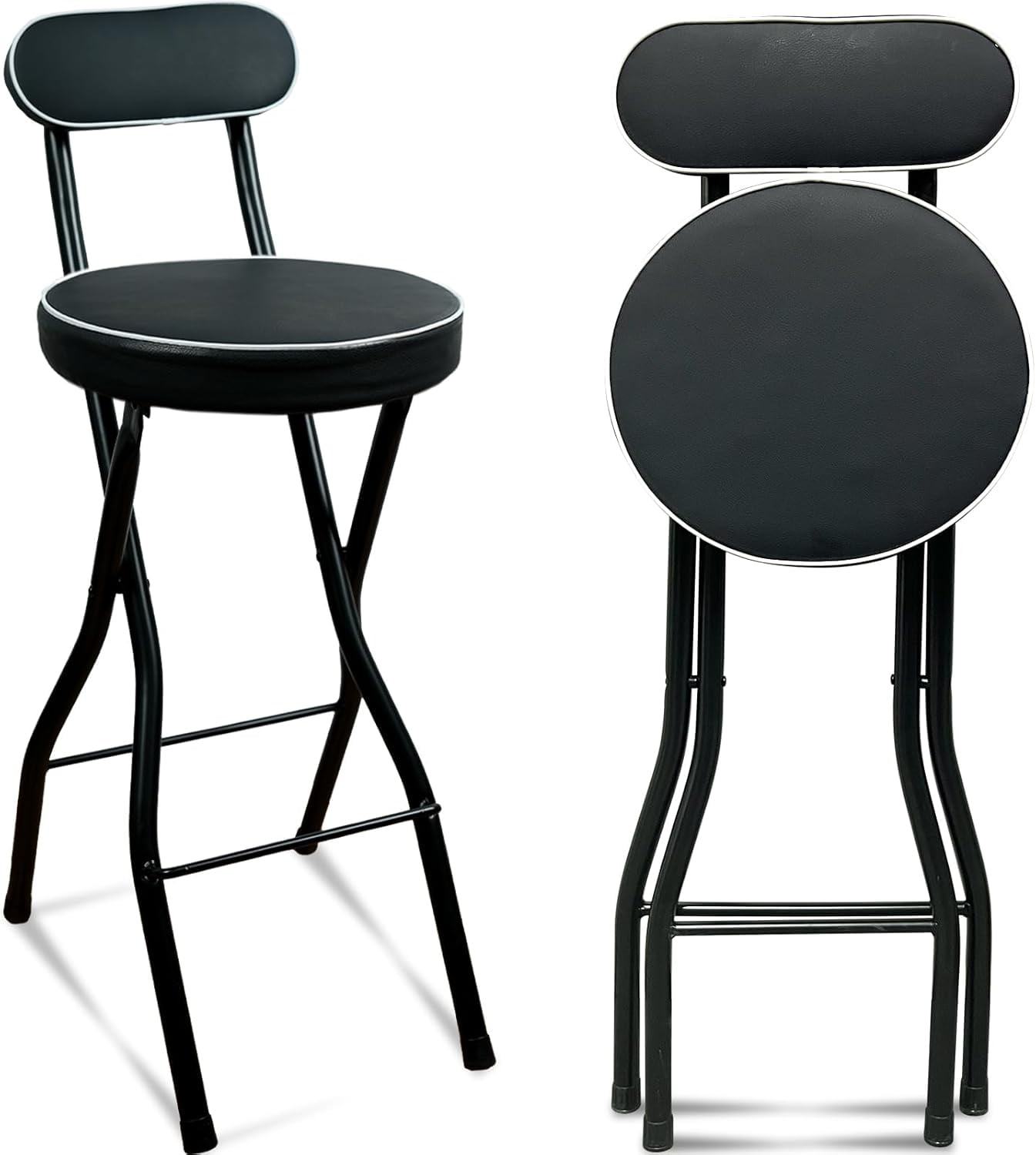 Folding Bar Stool with Back,1 PCS Tall Foldable Stool Leather Padded ...
