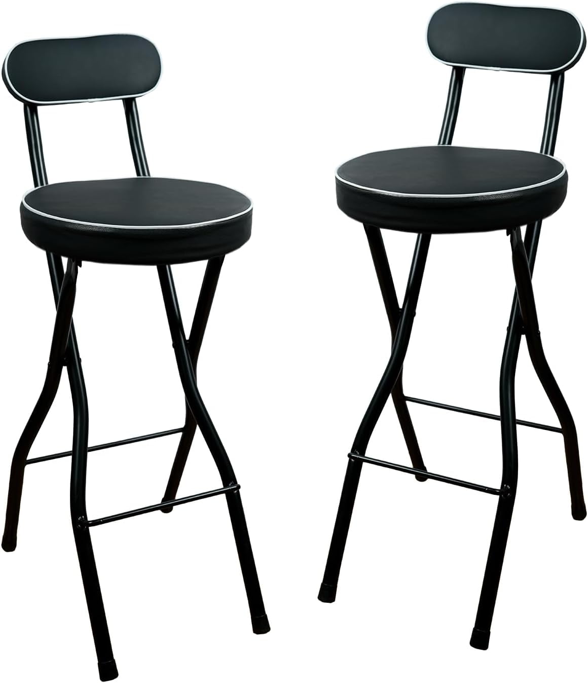 Folding Bar Stool with Back,2 PCS Tall Foldable Stool Leather Padded ...
