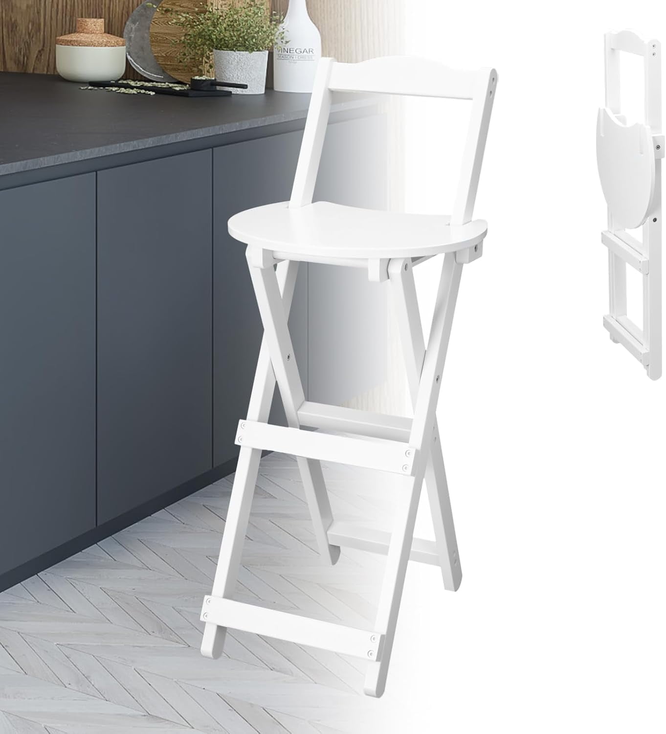 Folding Bar Stool with Back, Portable Tall Foldable Chair Kitchen ...