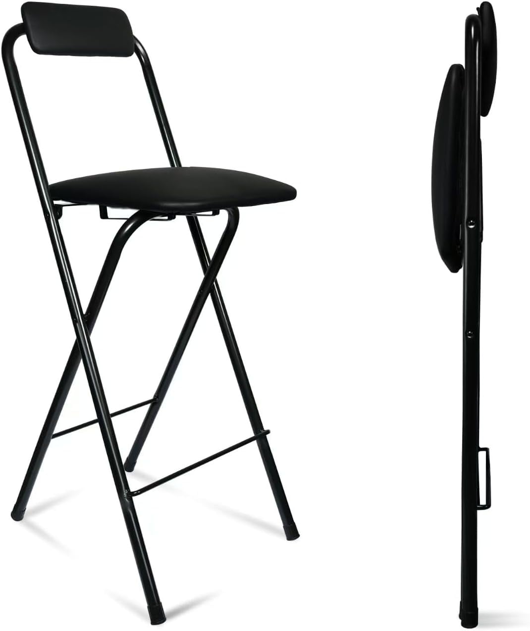 Folding Bar Stool with Back, Tall Foldable Stool Chair Portable Adult ...