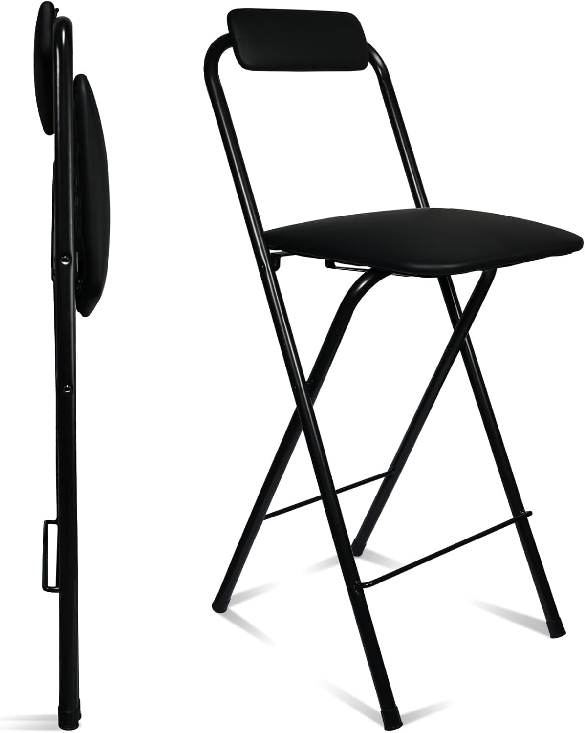 Folding Bar Stool with Back, Tall Foldable Stool Chair Portable Adult ...