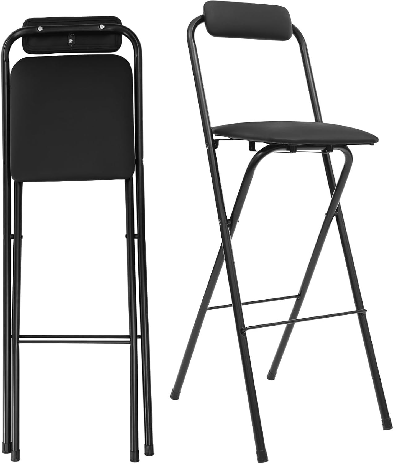 Folding Bar Stool with Backrest, 27.5 Inch PU Padded Counter Height ...