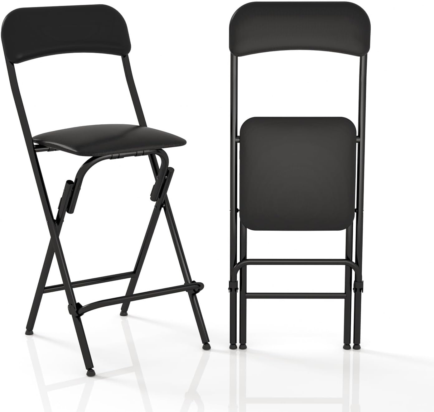 Folding Bar Stool with Back, Tall Folding Chair Leather Padded Portable ...
