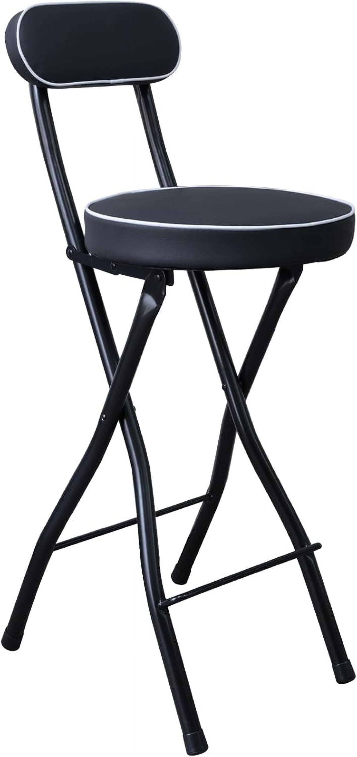Folding Bar Stool with Back,Tall Folding Chair Leather Padded Portable Stools Counter Height ...