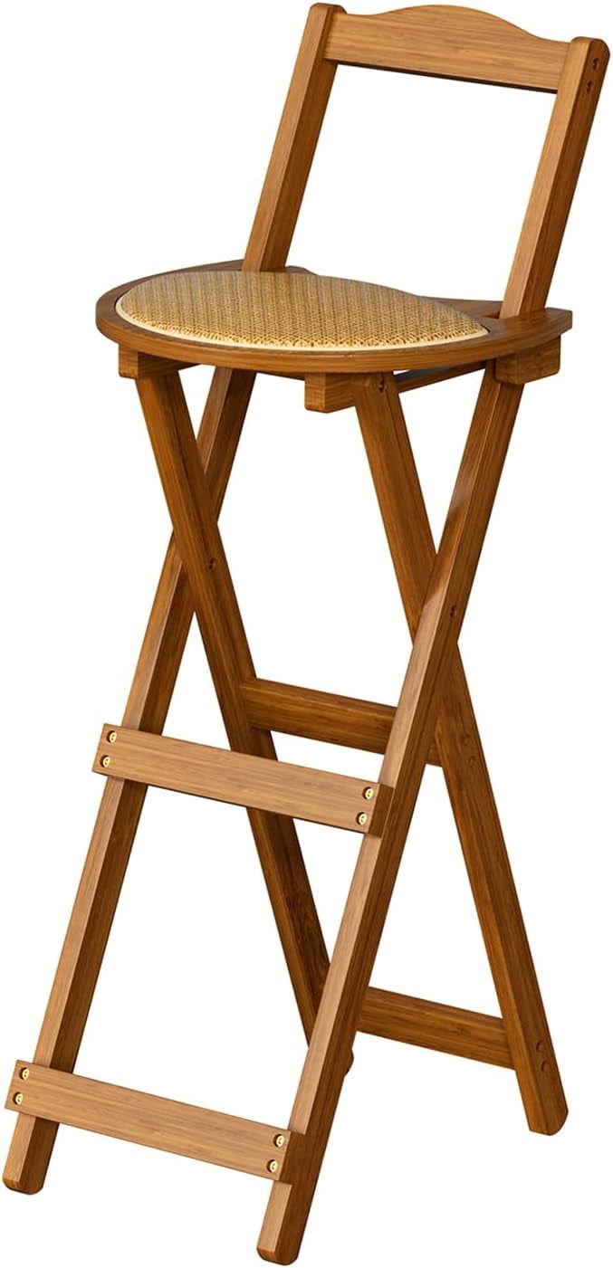 Folding Bar Stool with Backrest, Bamboo Bar Stools with Cushion ...