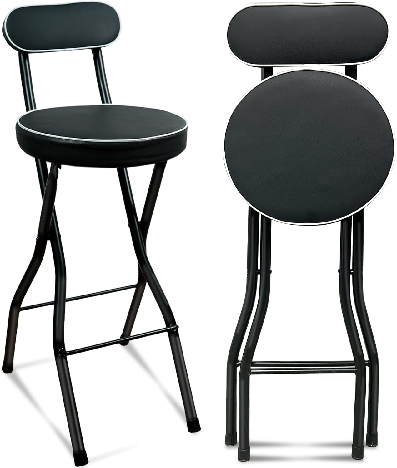 Folding Bar Stool with Backrest, Leather Upholstered Portable Counter ...