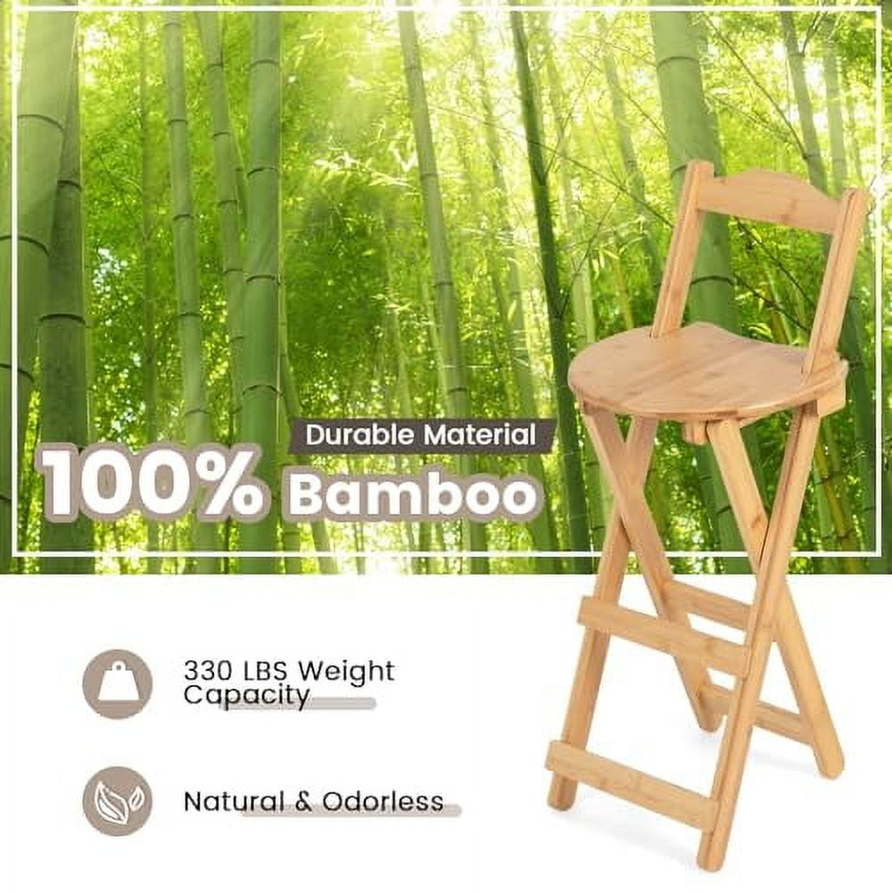 𝙍𝙄𝙐𝙊𝙋𝙉 Folding Bar Stools with Back, Bamboo High Kitchen Barstools with ...