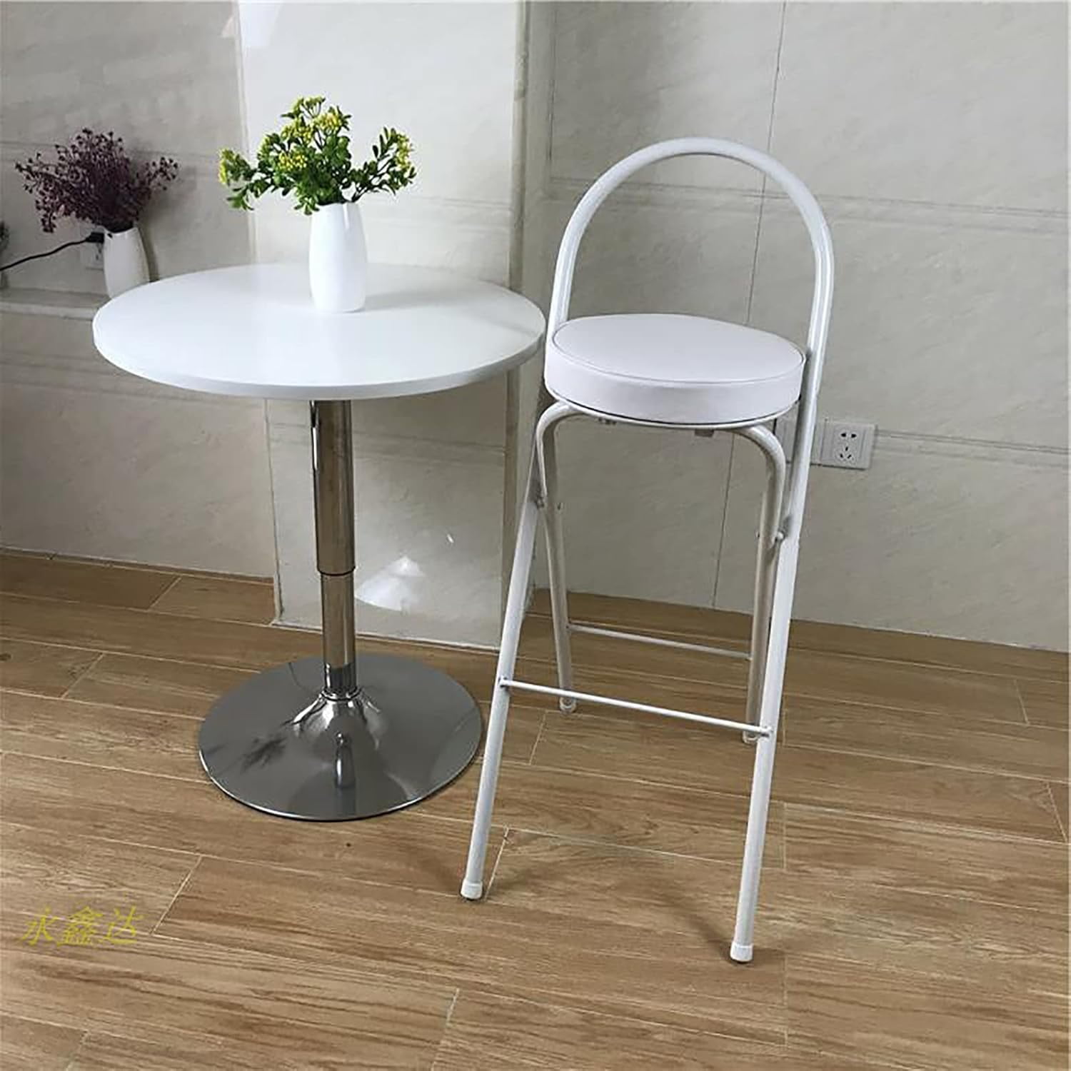 Folding Barstools Counter Height Bar Stool with Back Round Metal Frame Upholstered Bar Stool for ...