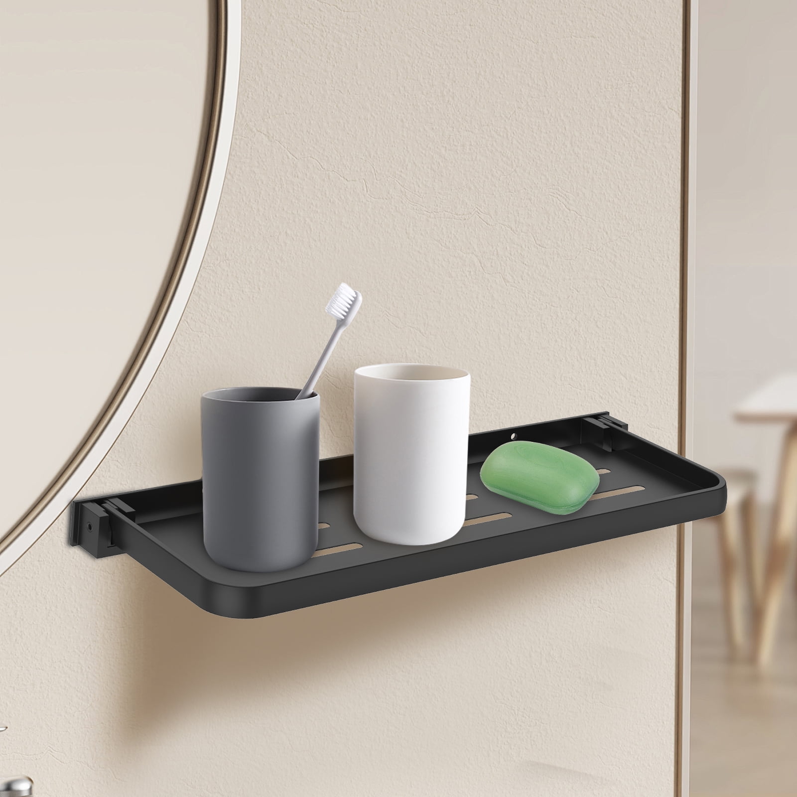 Folding Bathroom Wall Shelf 2 Size Drop Down Shelf 90° Foldable ...