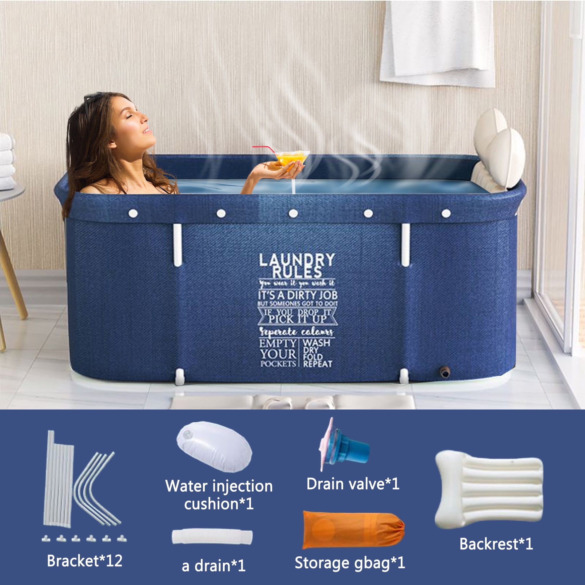 47in Portable and Foldable 2 Person Bath Tub with Drainage, Ideal for ...