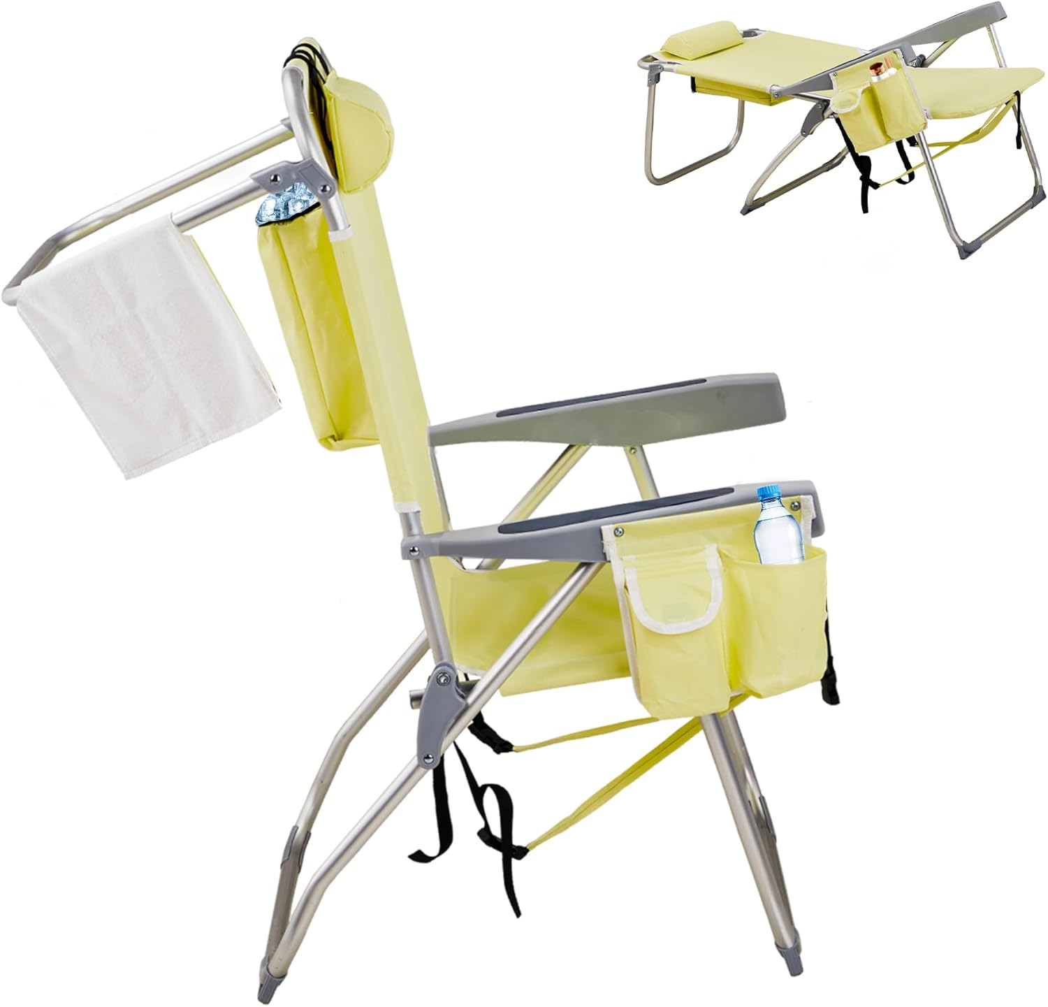 Folding Beach Chair with 350LBS Capacity, Portable Backpack Chair with ...