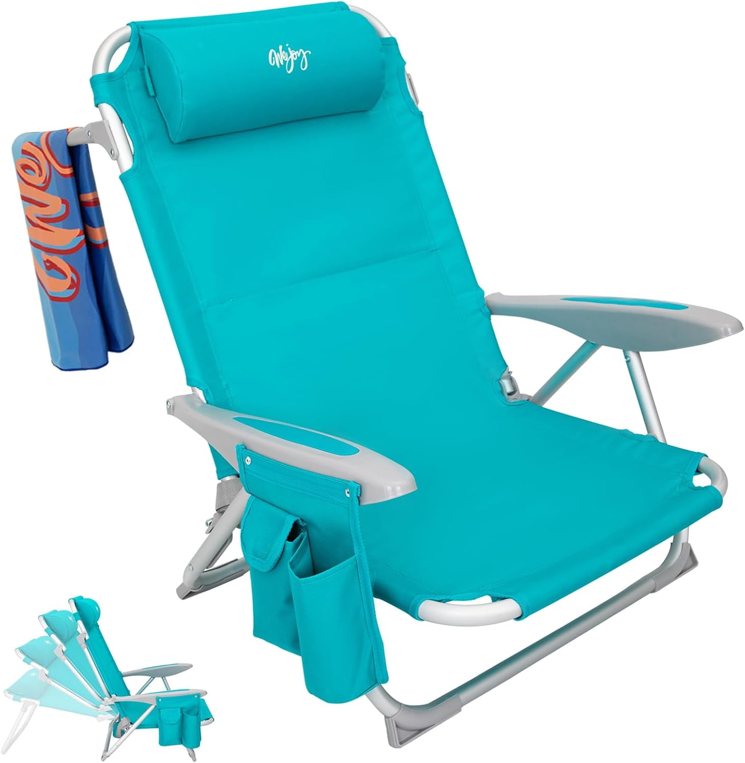 Folding Beach Chair for Adults, 4-Position Aluminum Lightweight Beach ...