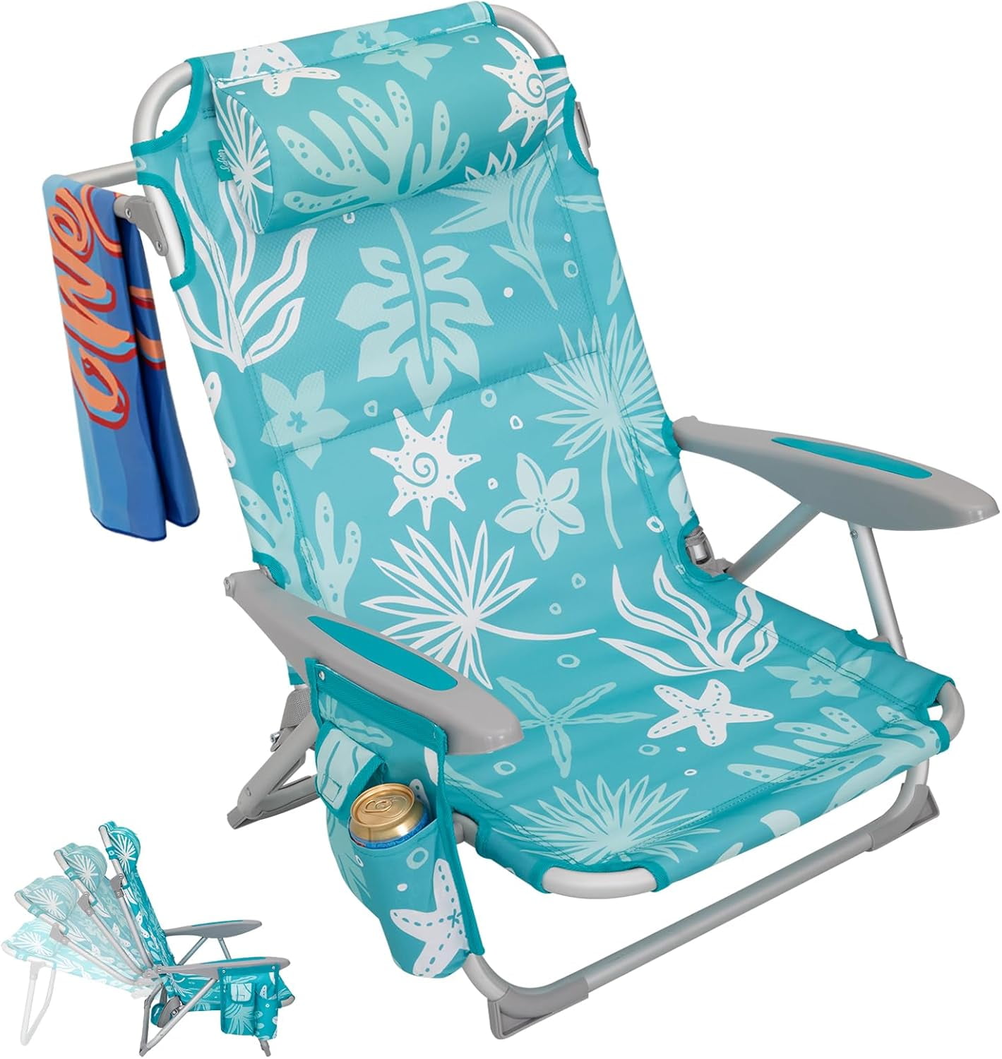 Folding Beach Chair for Adults, 4-Position Aluminum Lightweight Beach ...