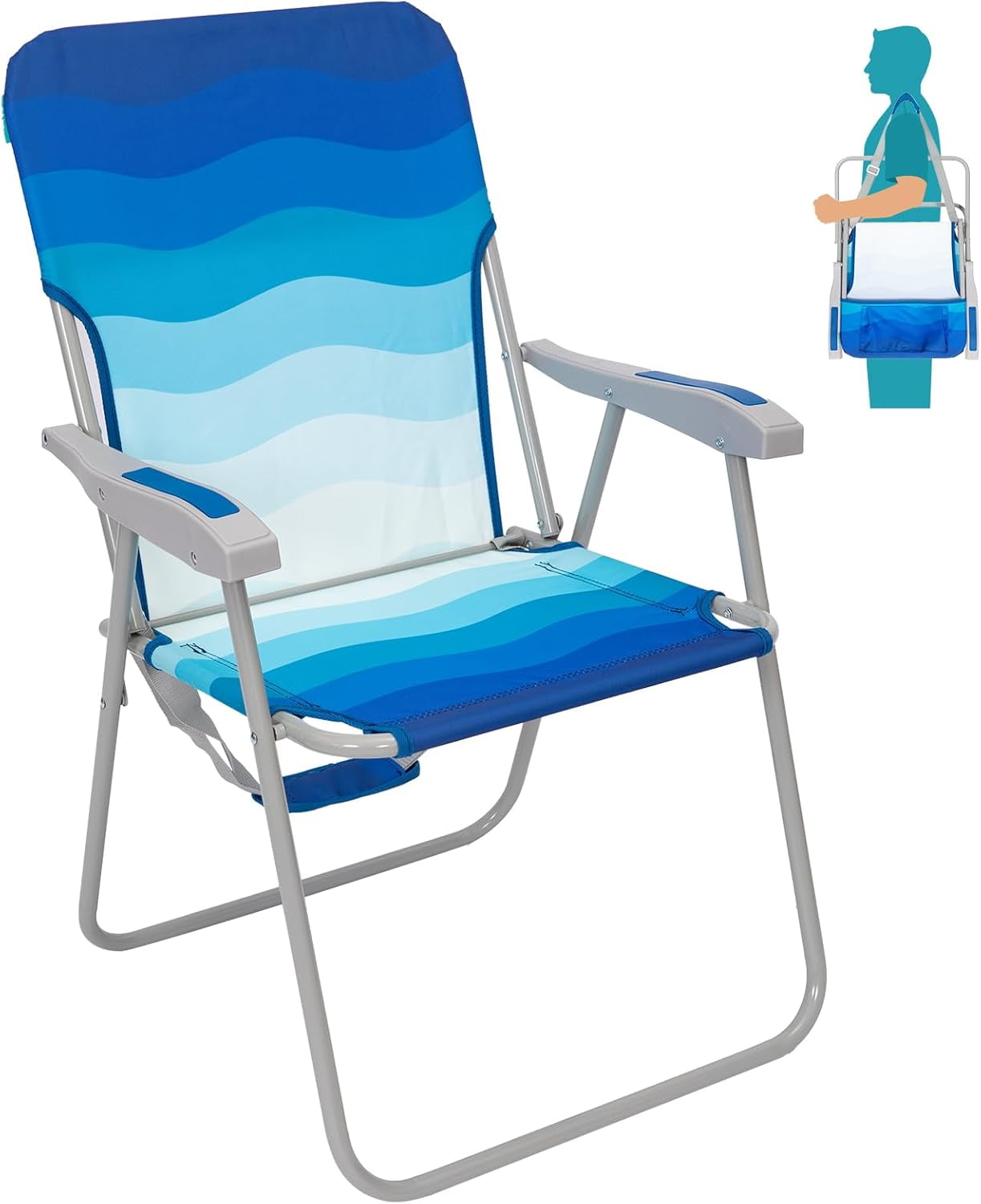 Folding Beach Chair for Adults, Lightweight Beach Chair with Shoulder ...