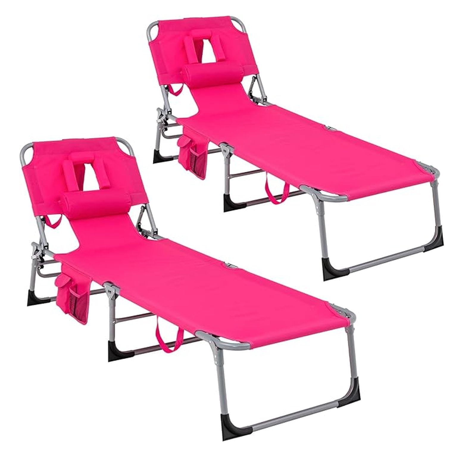 Folding Beach Chair Lounger - Pink Sunbathing Chair with Face Hole ...