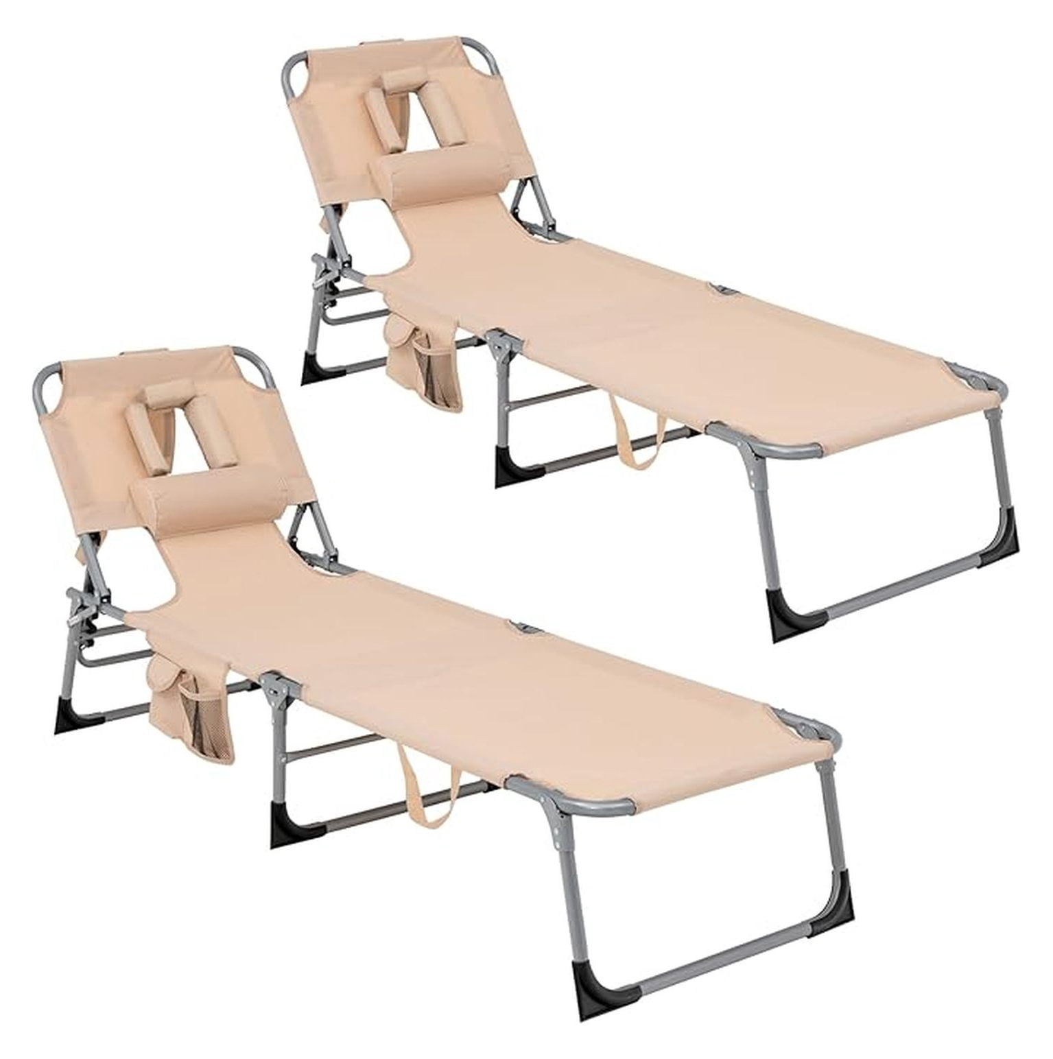 Folding Beach Chair Lounger with Face Hole, Adjustable Backrest - Patio ...