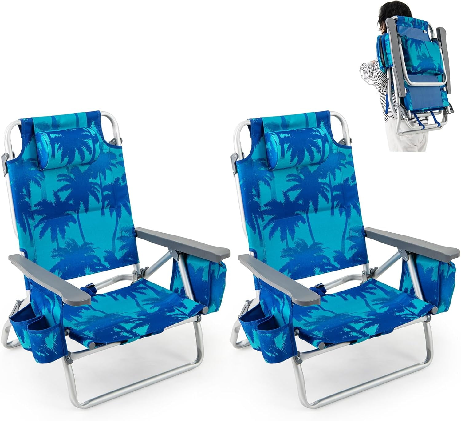 Folding Beach Chair, Patio Sling Chairs with 5 Adjustable Position ...