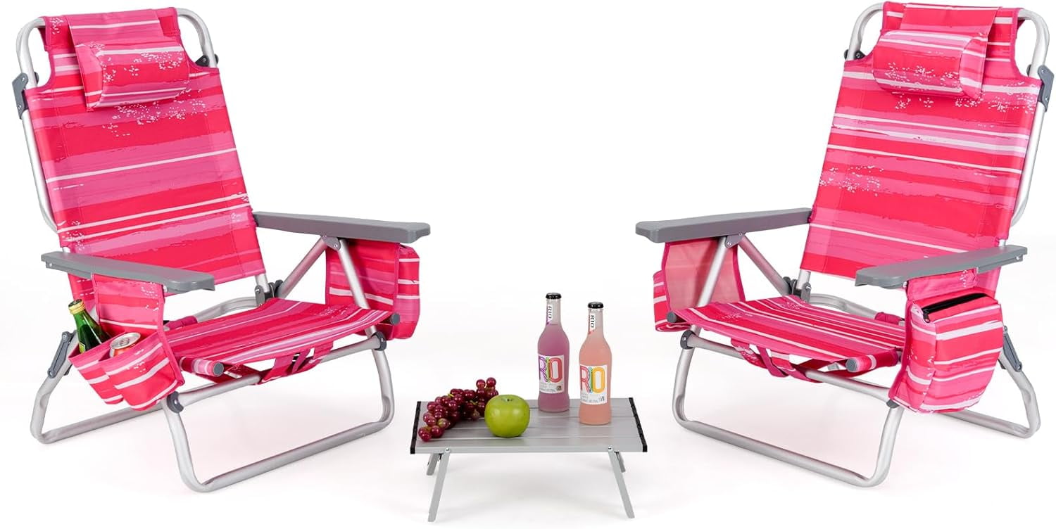 Folding Beach Chair, Patio Sling Chairs with 5 Adjustable Position ...