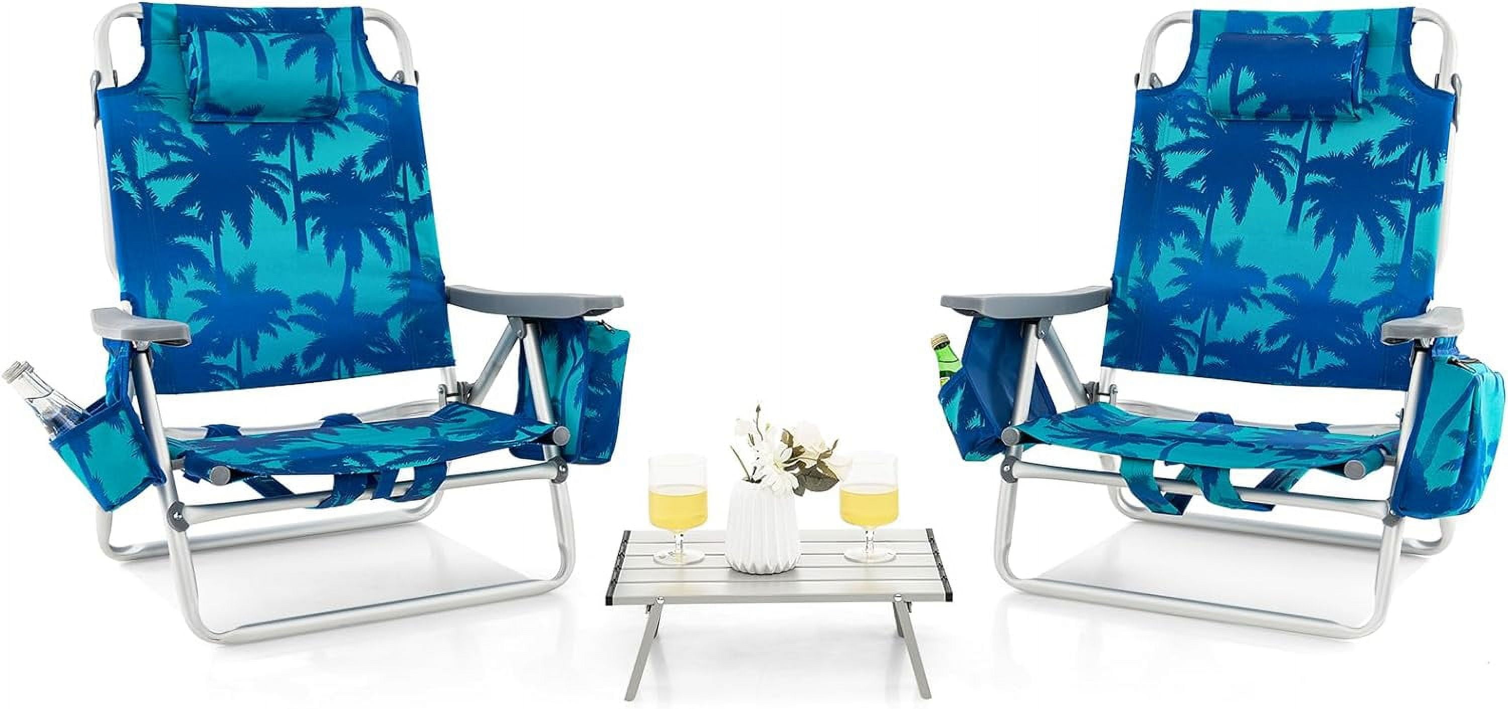 Folding Beach Chair, Patio Sling Chairs with 5 Adjustable Position ...