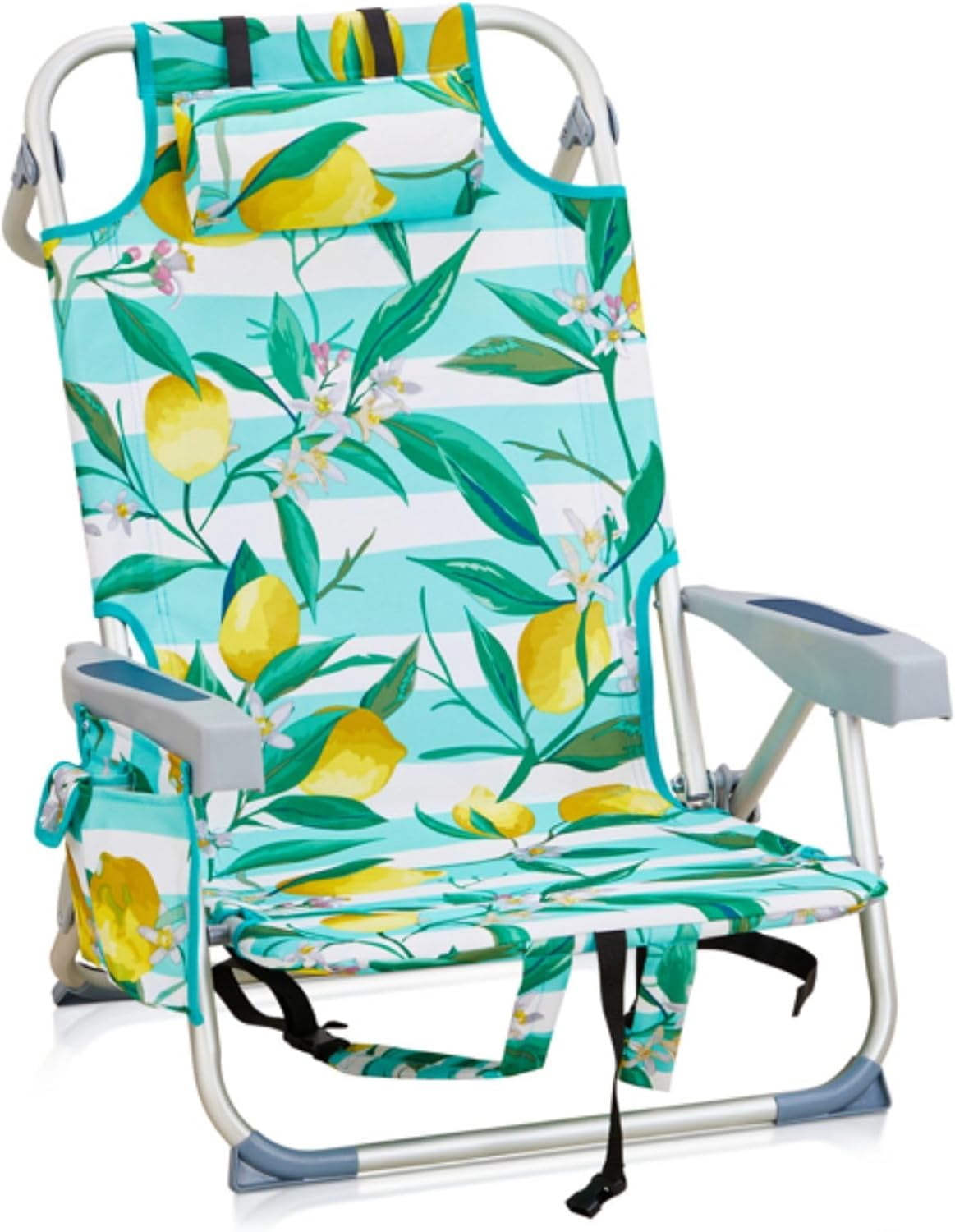 Folding Beach Chair, Portable Outdoor Reclining Camping Chair with 5 ...