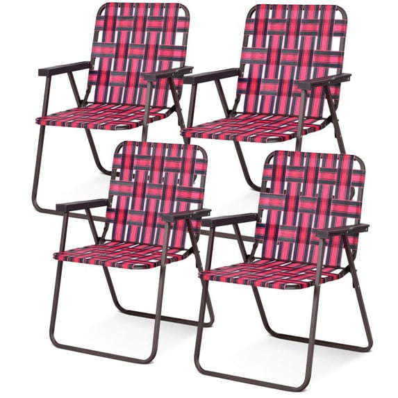 Folding Beach Chairs 4 Pack, Camping Chairs Lawn Chairs with Steel ...