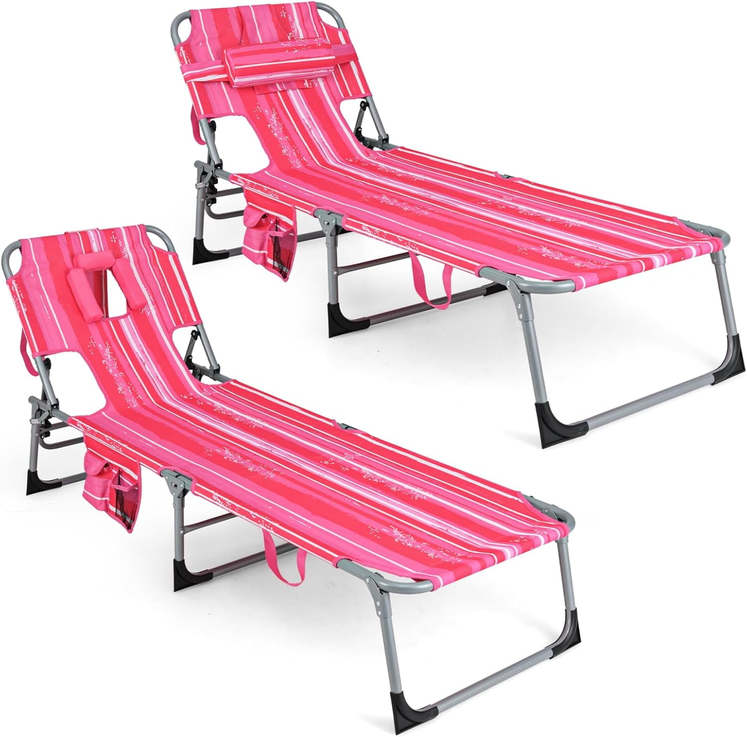 Folding Beach Lounge Chair, Tanning Chair with Face Hole, 5-Position ...