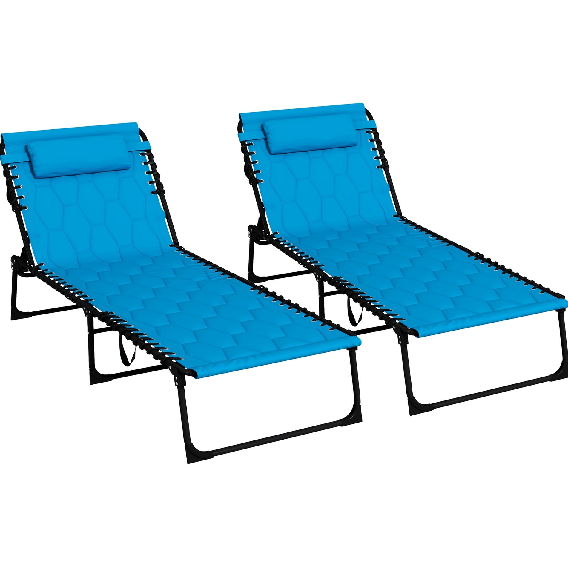Folding Beach Lounge With 5 Reclining Angles, Padded Seat, Pocket ...