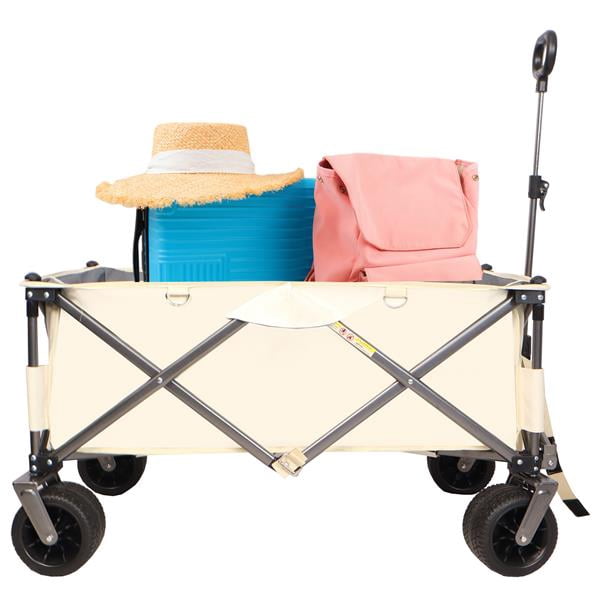 Folding Beach Wagon Cart with Big Wheels Adjustable Handle & Drink ...