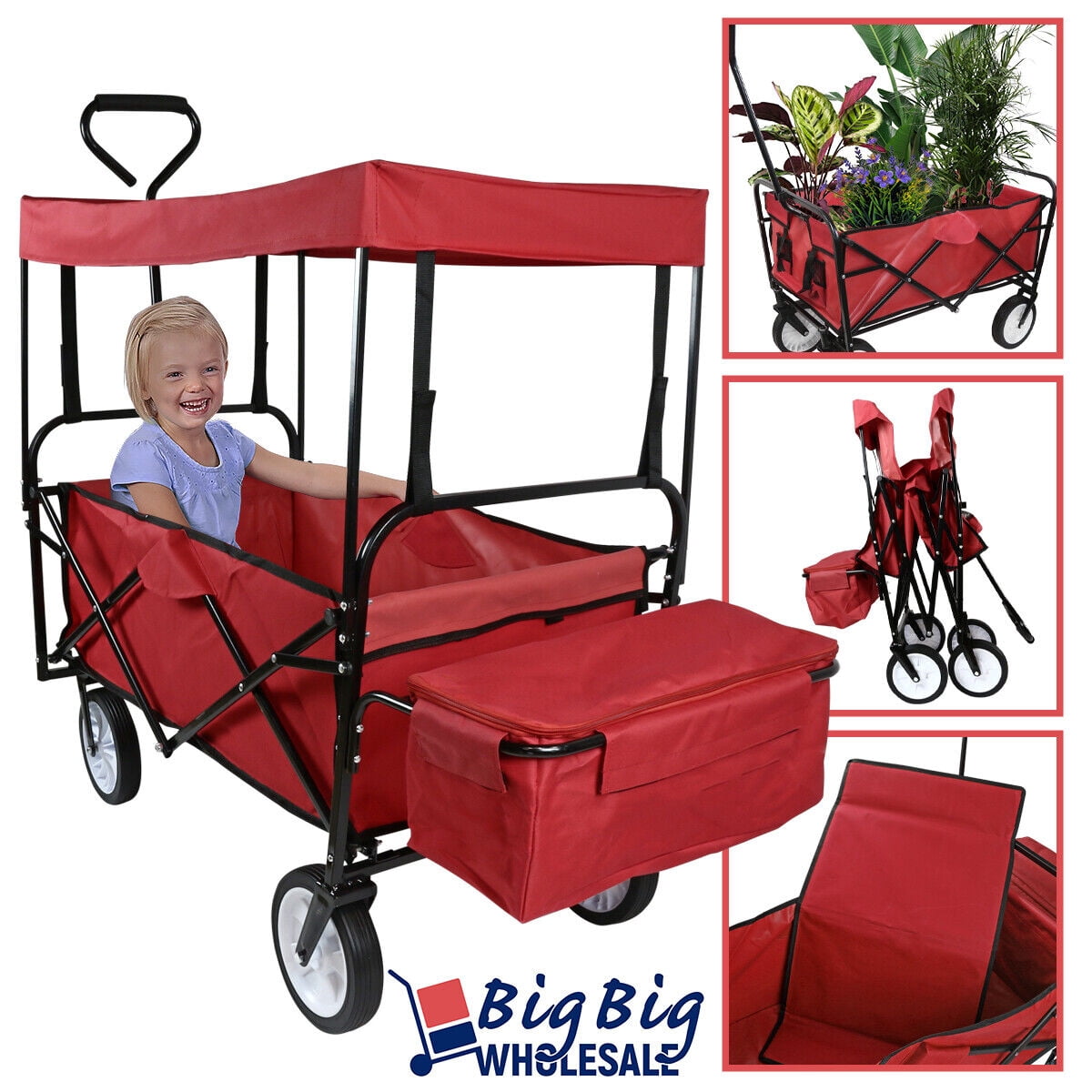 Folding Beach Wagon Garden Cart Sport Storage Utility 4 Buggy Wheel ...