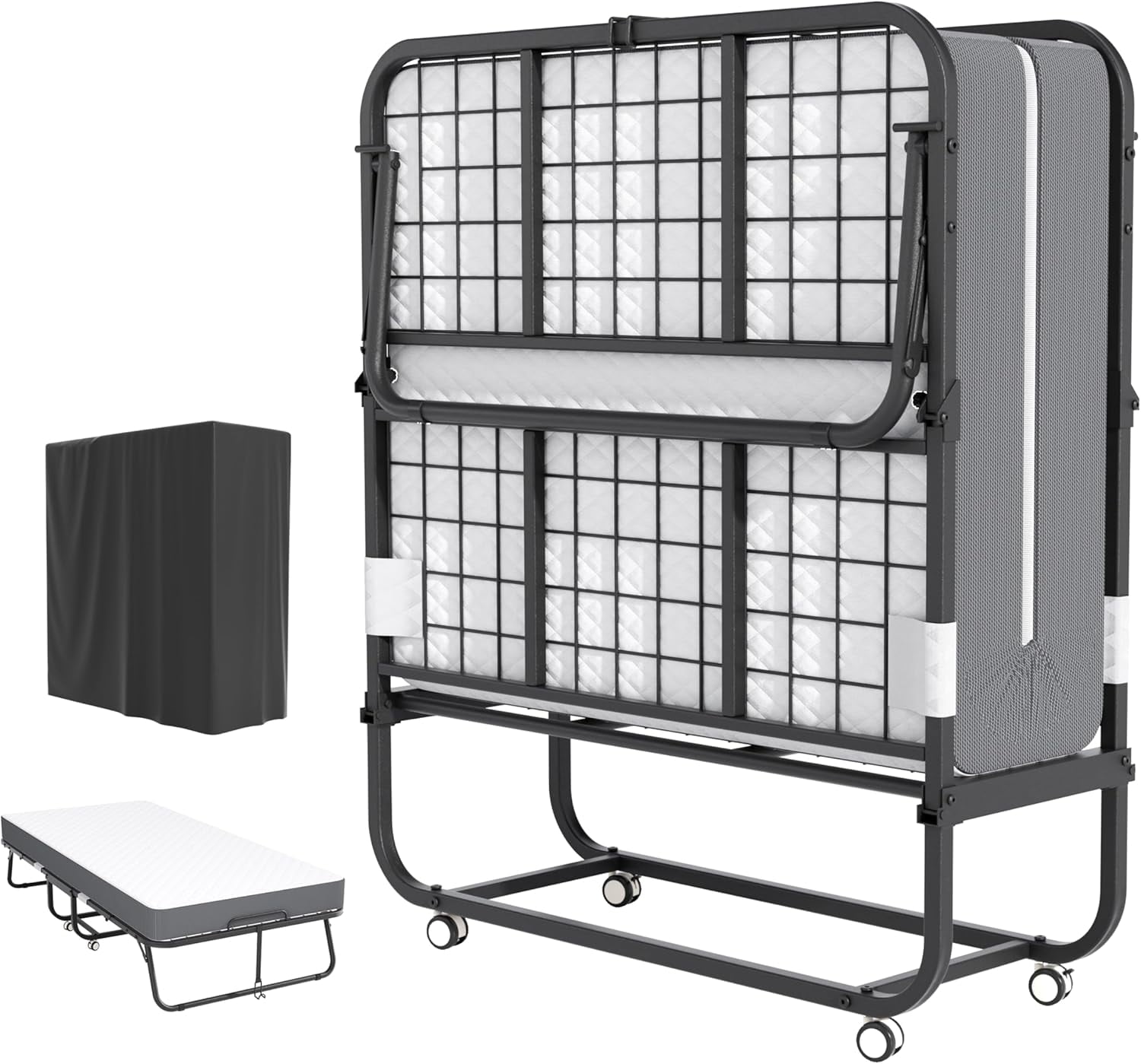 Folding Bed with 5” Mattress, 75" x 38" Twin Size Folding Beds, Roll ...