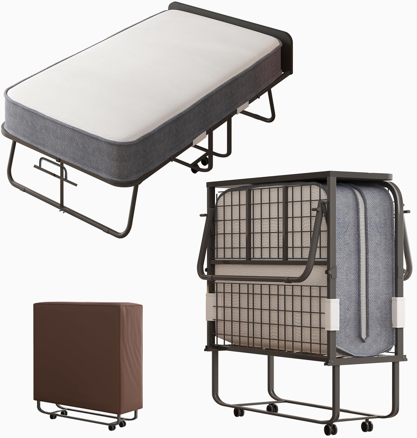 Folding Bed with 5" Mattress for Adults, 75" x 31"Rollaway Bed with ...