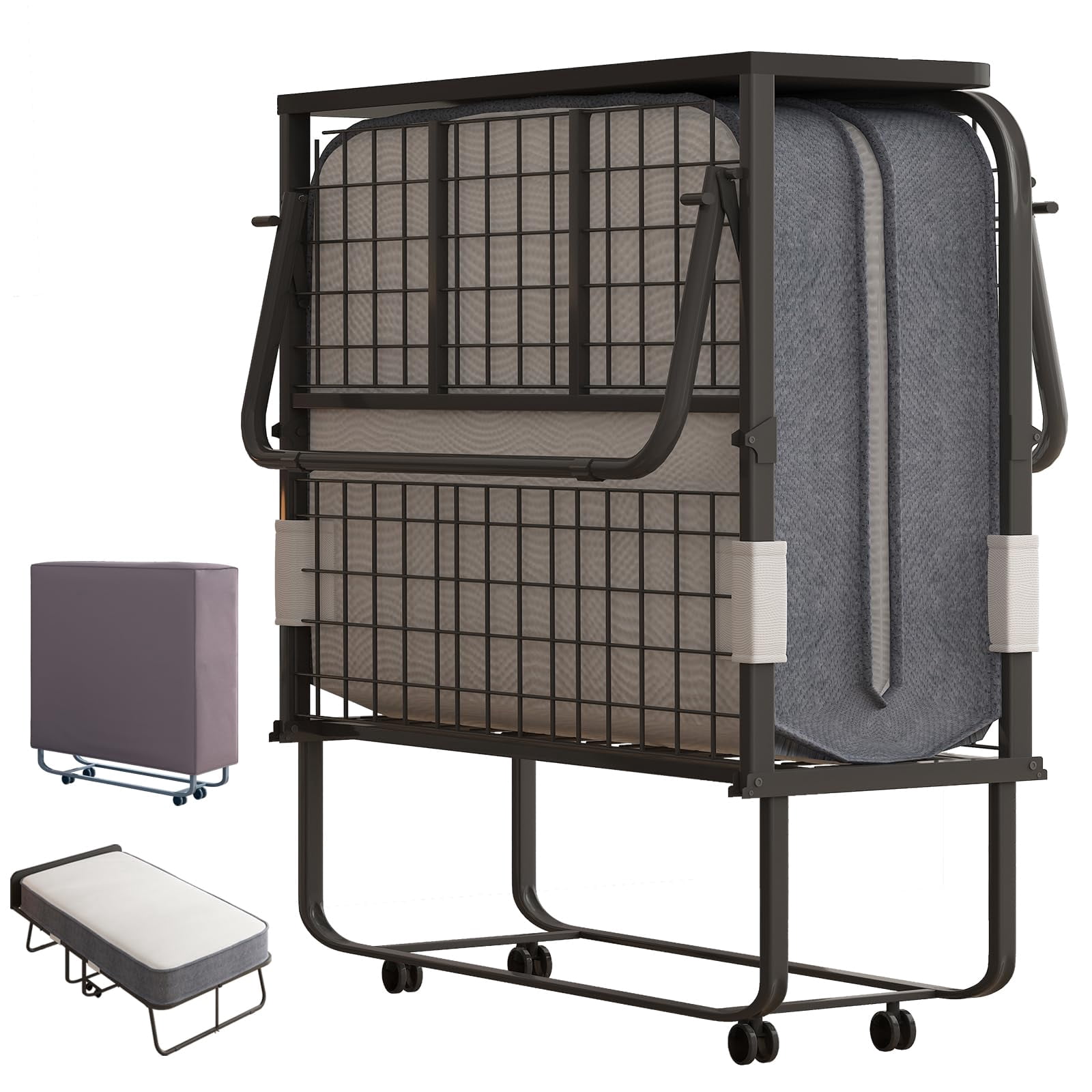 Folding Bed with 5” Memory Sponge Mattress, Portable Guest Bed with ...
