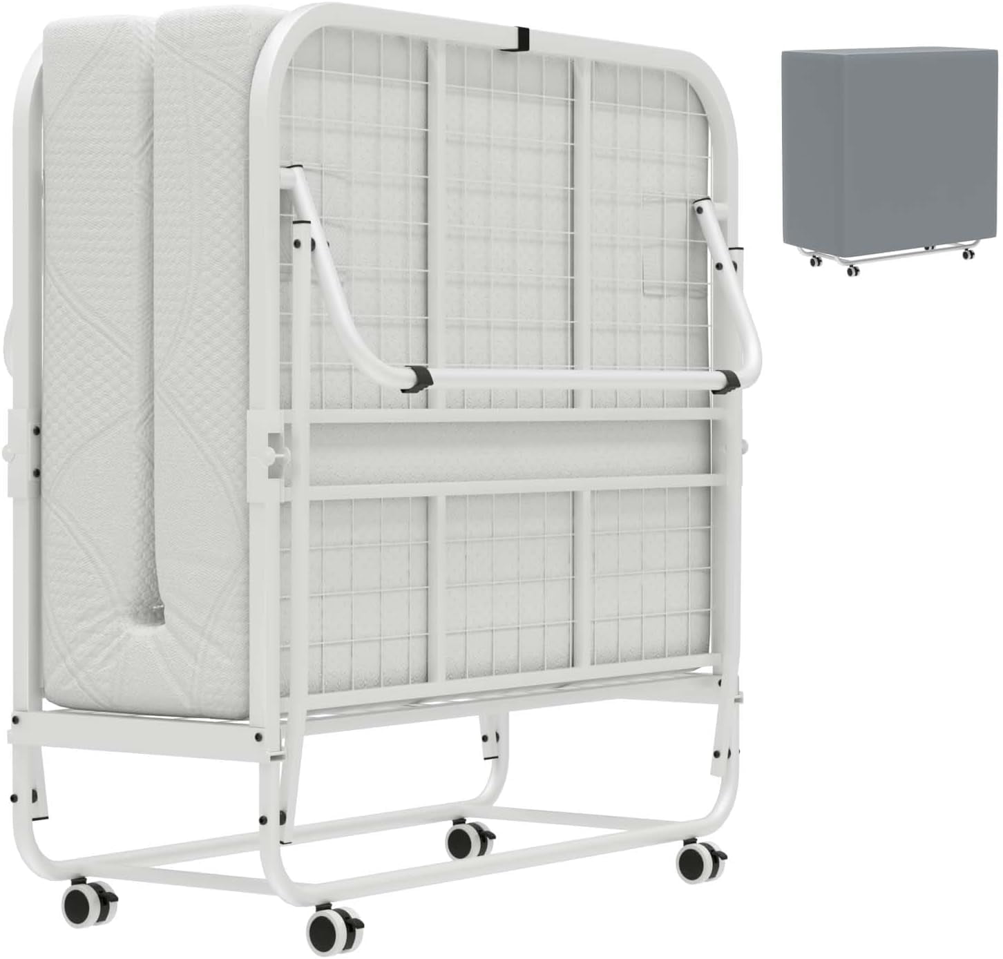 Folding Bed with 5 inch Mattress, 75x38 Twin Size Steel Frame Base ...