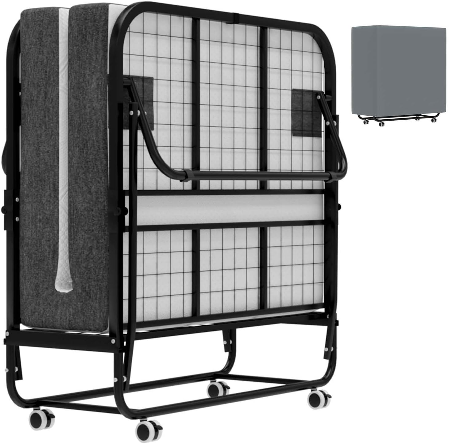 Folding Bed with 5 inch Mattress, Memory Foam, 75x38 Twin Size Steel ...