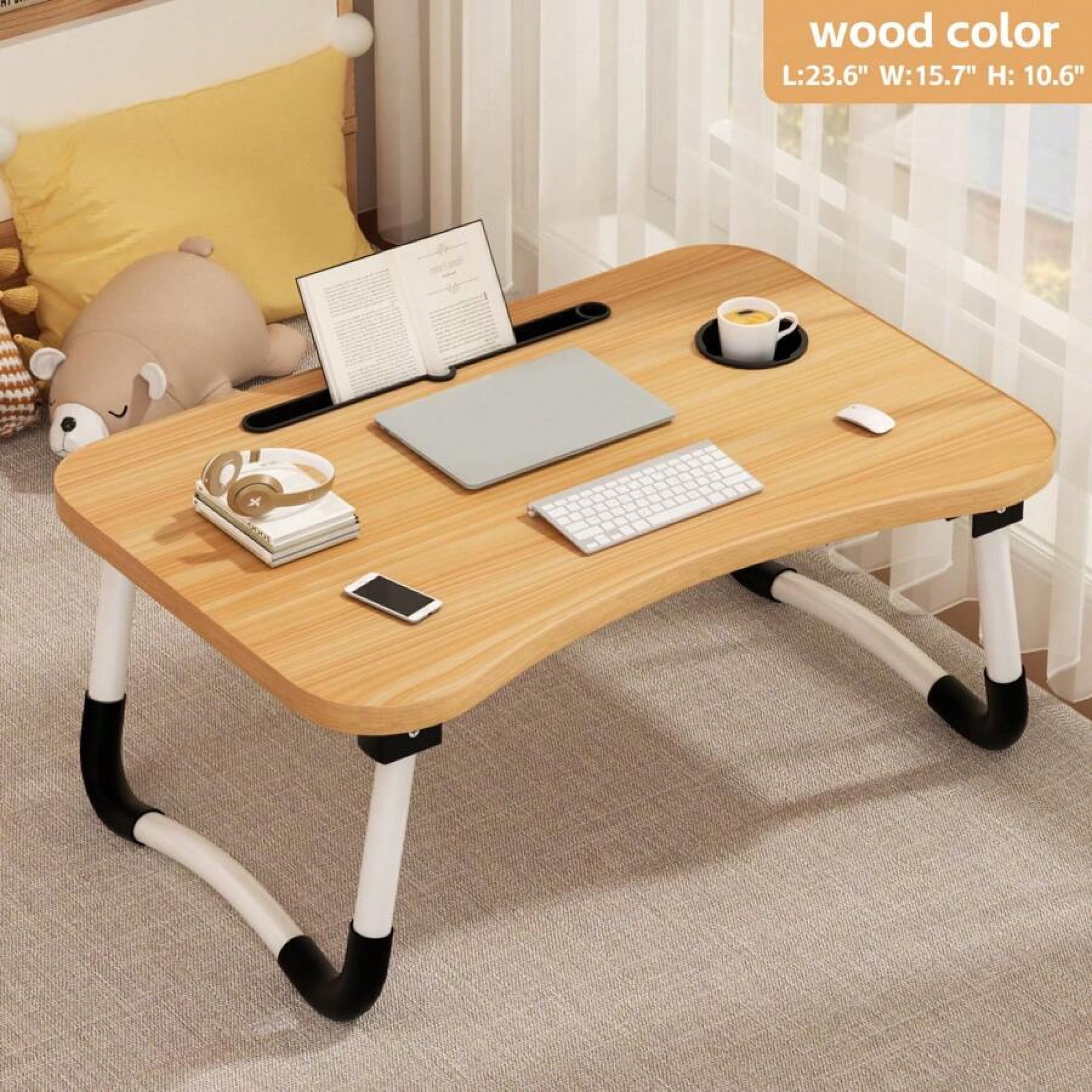 Folding Bed Computer Desk + Wooden Desktop + Portable and Foldable ...