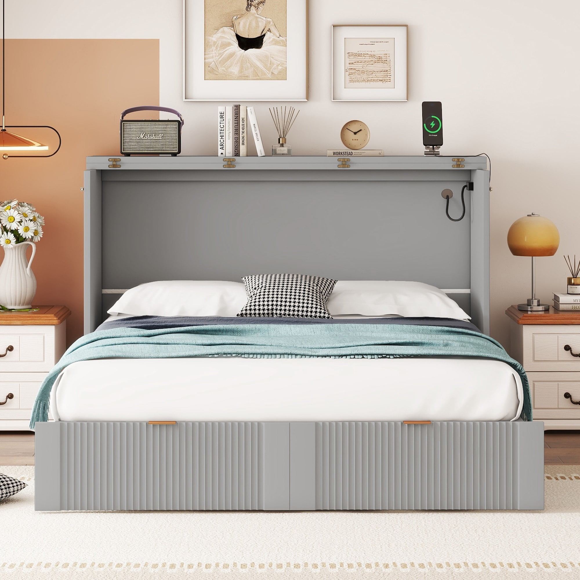 Folding Bed Convertible Cabinet Wall Storage Bed Pull-out Pulley ...