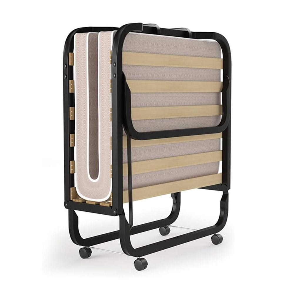 Folding Bed, Fold up Bed with Foam Mattress & Metal Frame on Wheels ...