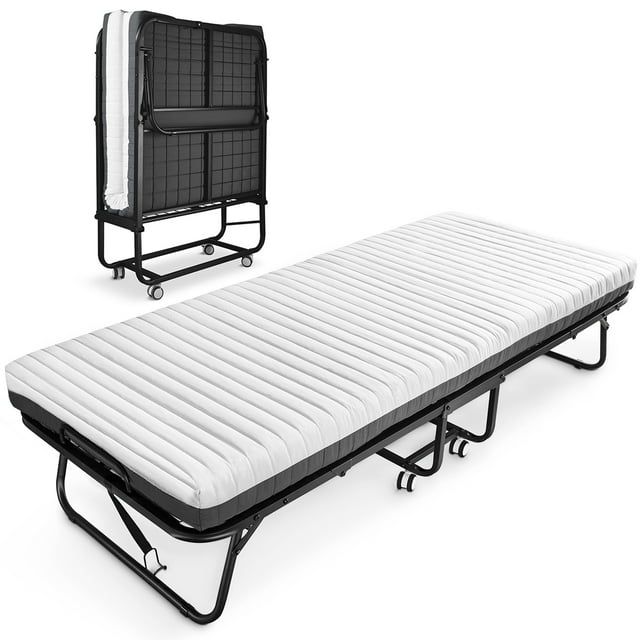 Folding Bed with Luxurious Memory Foam Mattress and Sturdy Metal Frame ...