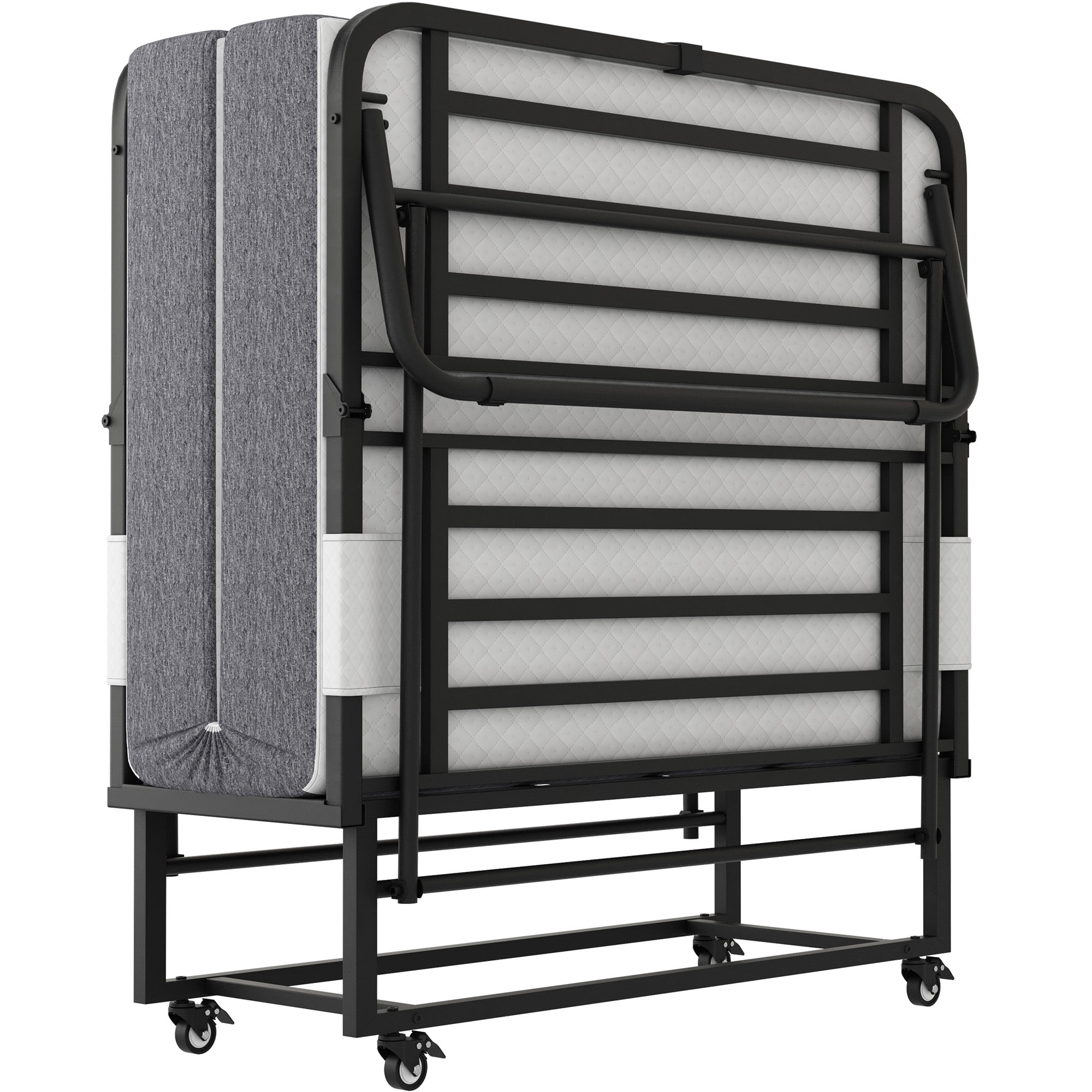 Folding Bed with Mattress 75" x 46" Twin Folded Bed, Rollaway Guest Bed ...