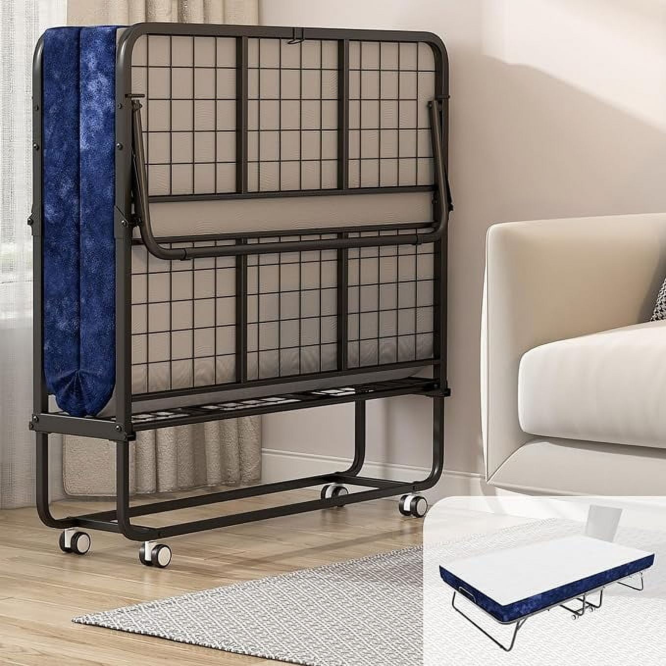 Folding Bed with Mattress for Adults, Portable Rollaway Guests Bed Fold ...