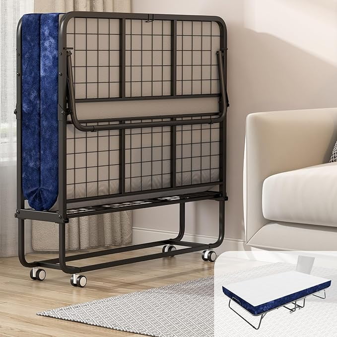 Folding Bed with Mattress for Adults, Portable Twin Size Rollaway ...