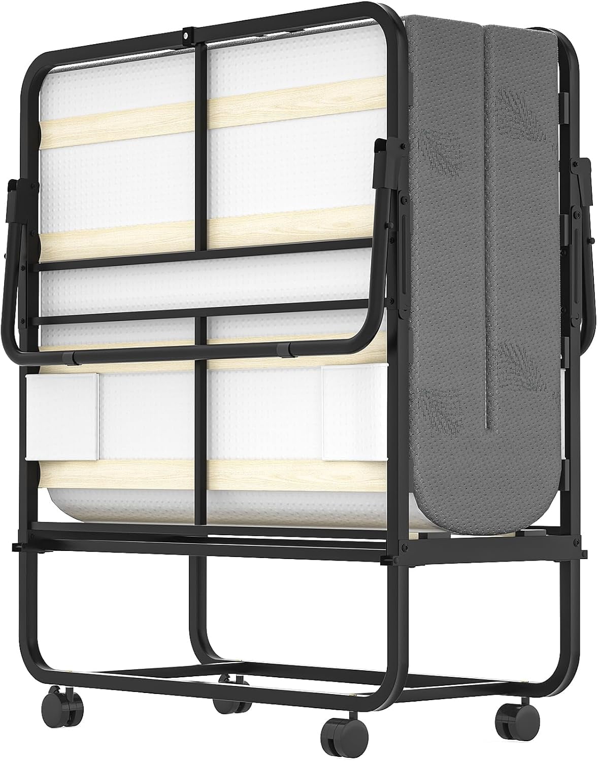 Folding Bed with Mattress, Portable Rollaway Bed for Adults, Sturdy ...