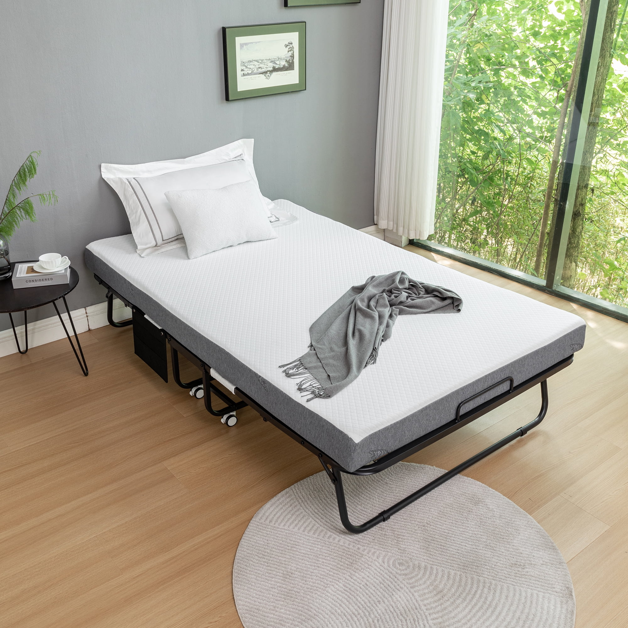 Folding Bed with Mattress, SPortable Foldable Bed with Storage Cover ...