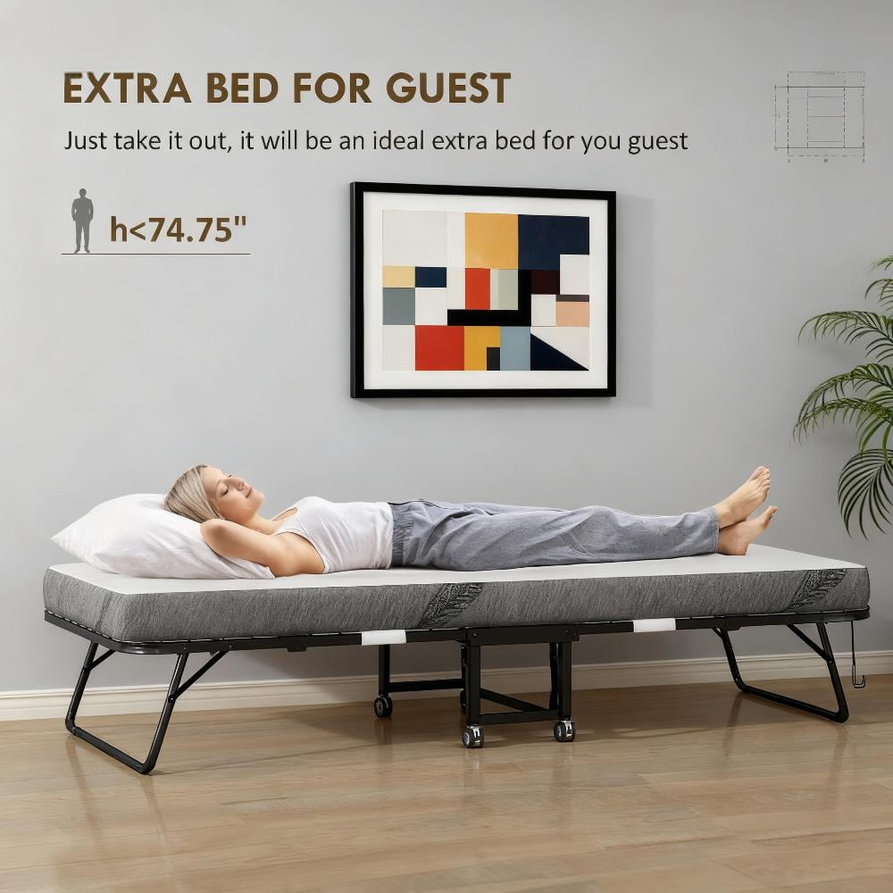 Folding Bed with Mattress - Single Size, Memory Foam for Adults ...