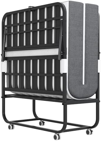 Folding Bed with Mattress, Twin Size Bed, Rolling Portable Folding Bed ...