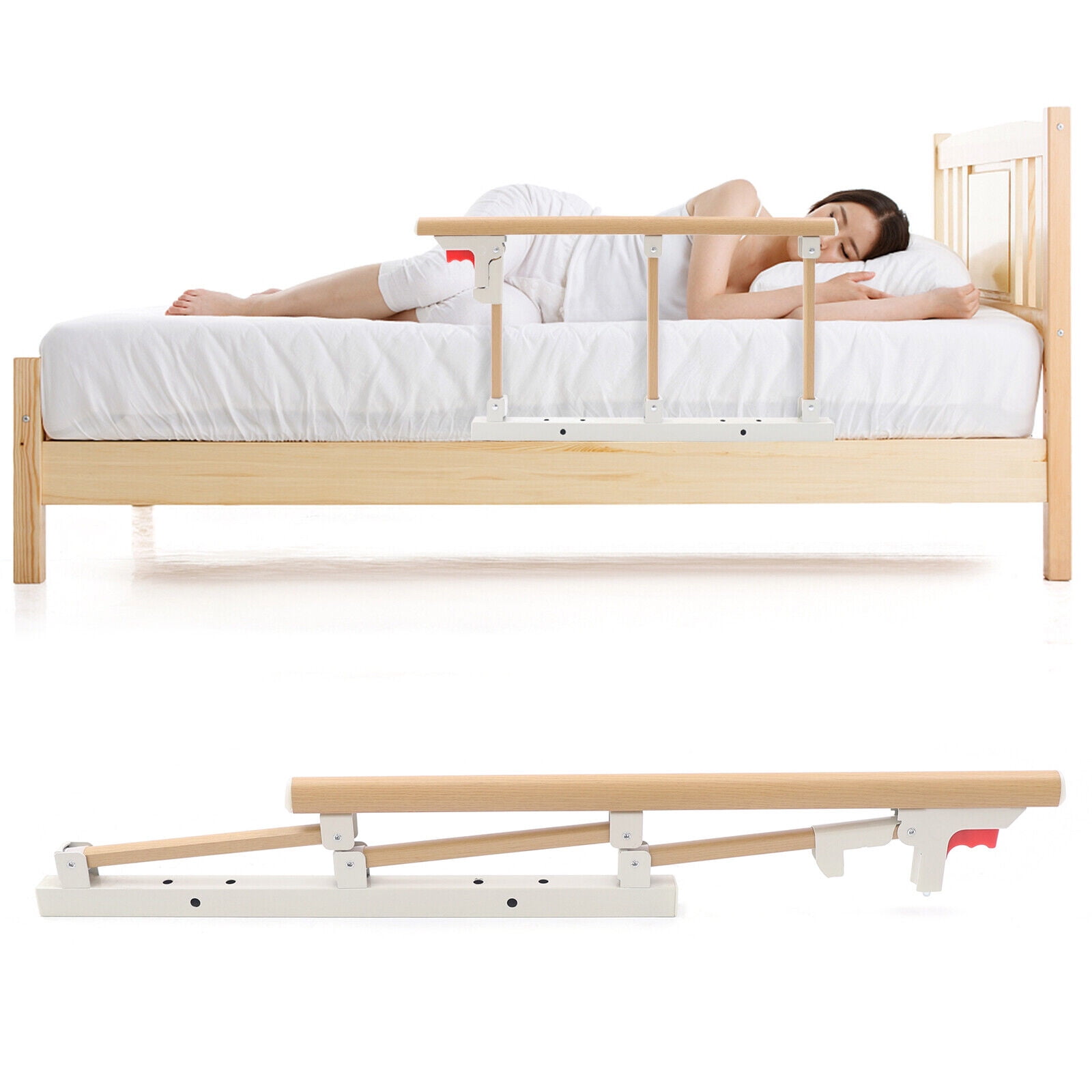 Foldable Wooden Grain Bed Safety Rail for Adults, Brown, 1 Count ...
