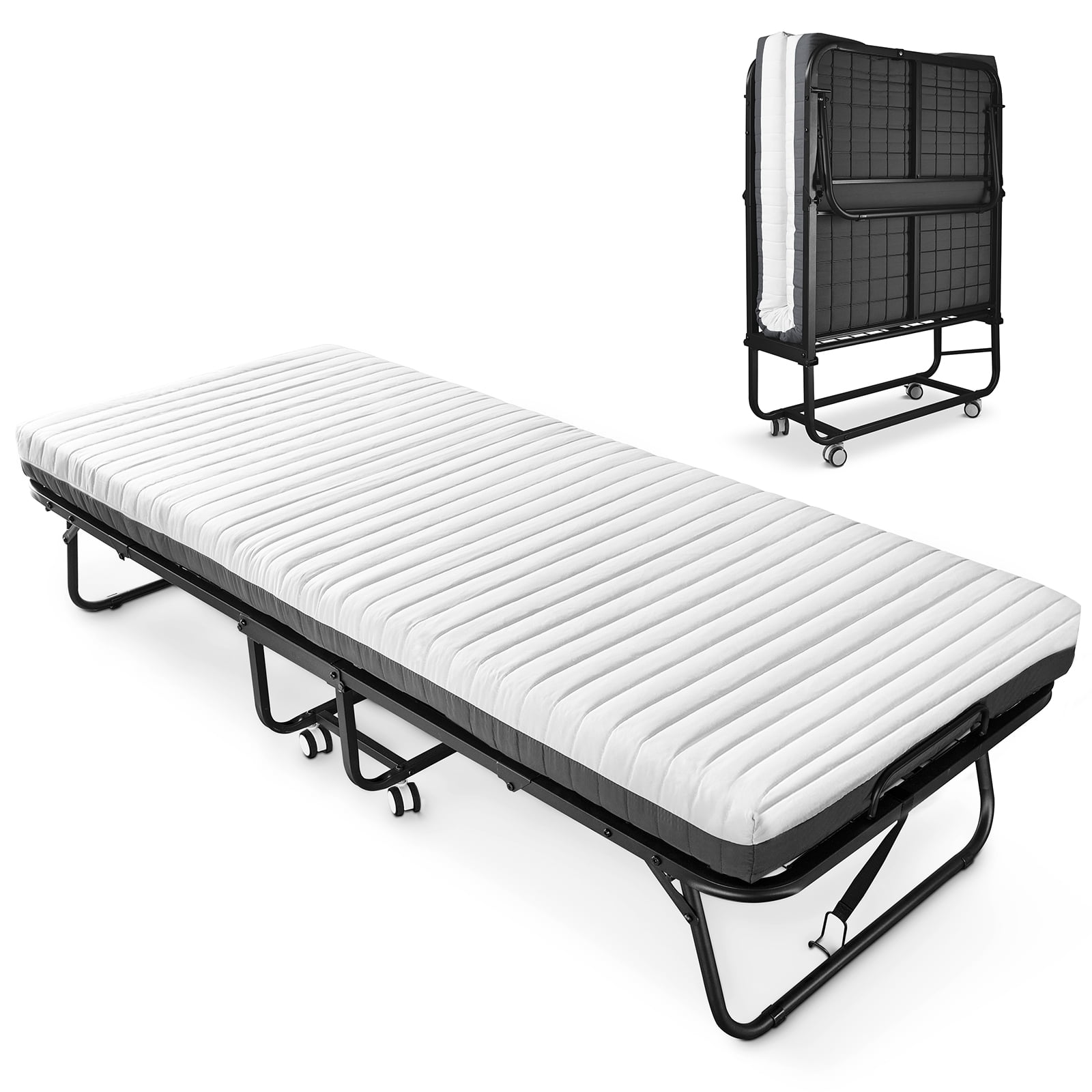 Folding Bed with Mattress Included Memory Foam, Portable Roll Away ...